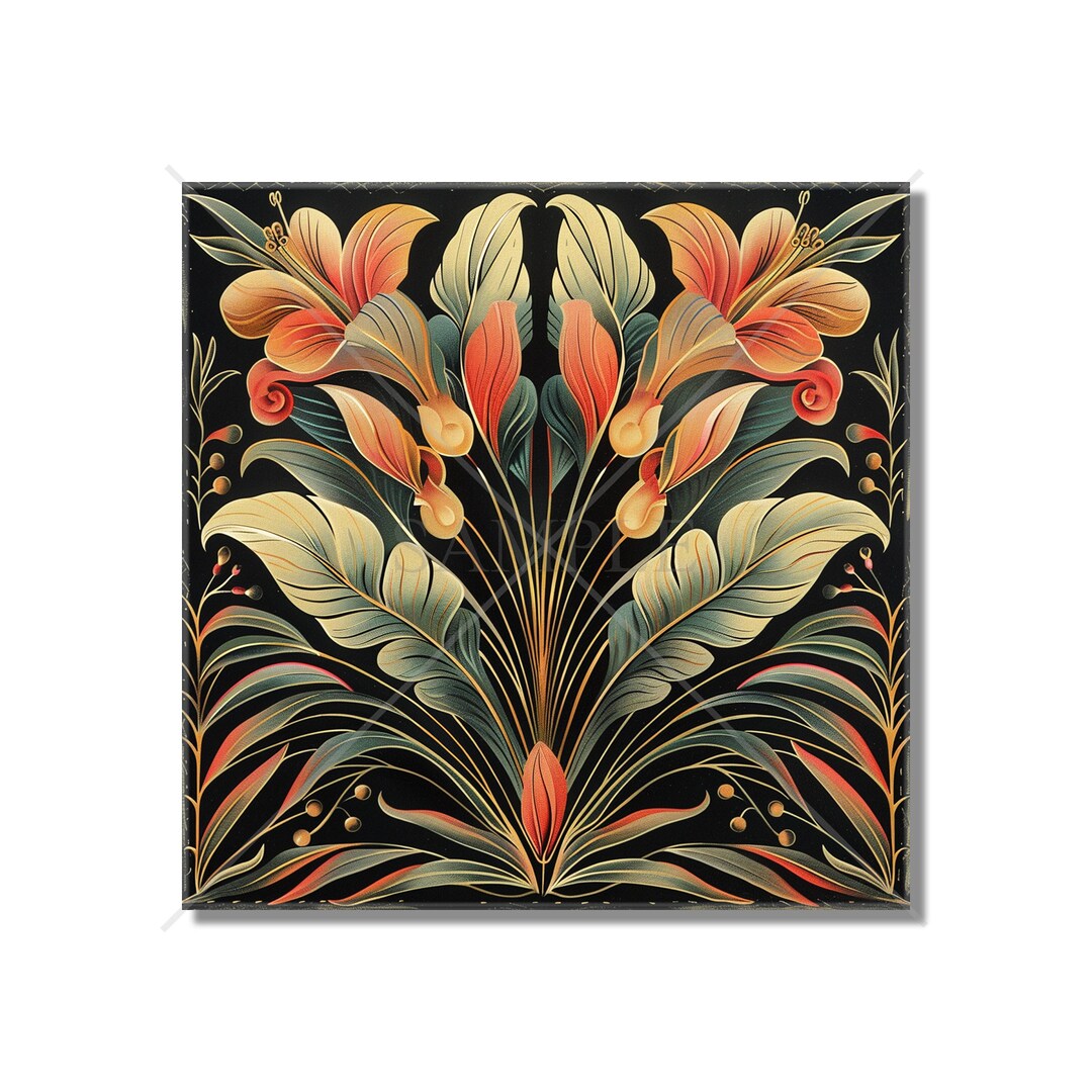 Ceramic Tile Vintage Art Nouveau Flower Design - Kitchen Backsplash ...
