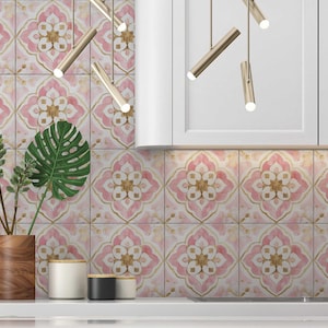 Pink Moroccan Ceramic Tile Pink and White Kitchen Backsplash Tile ...