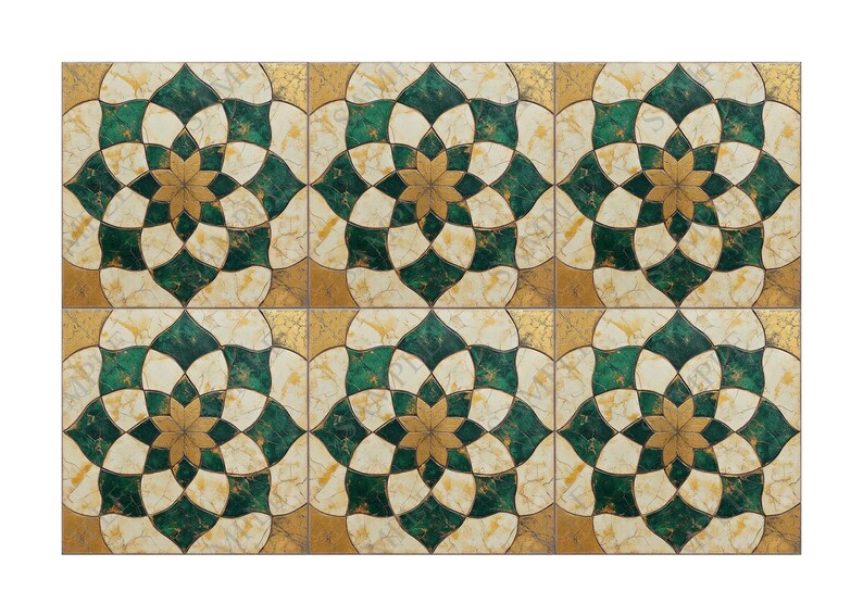Dark Green Patterned Ceramic Tile - Vintage Aged Design Tile - Unique ...