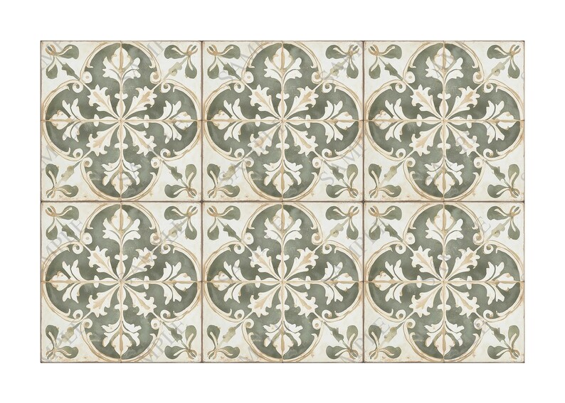 Antique Green Patterned Ceramic Tile - Green Kitchen Backsplash - Green ...