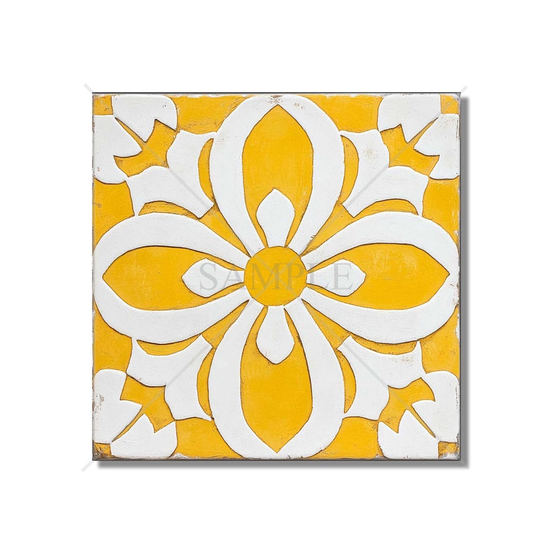 Yellow and White Decorative Ceramic Tile - Kitchen Tile Yellow ...