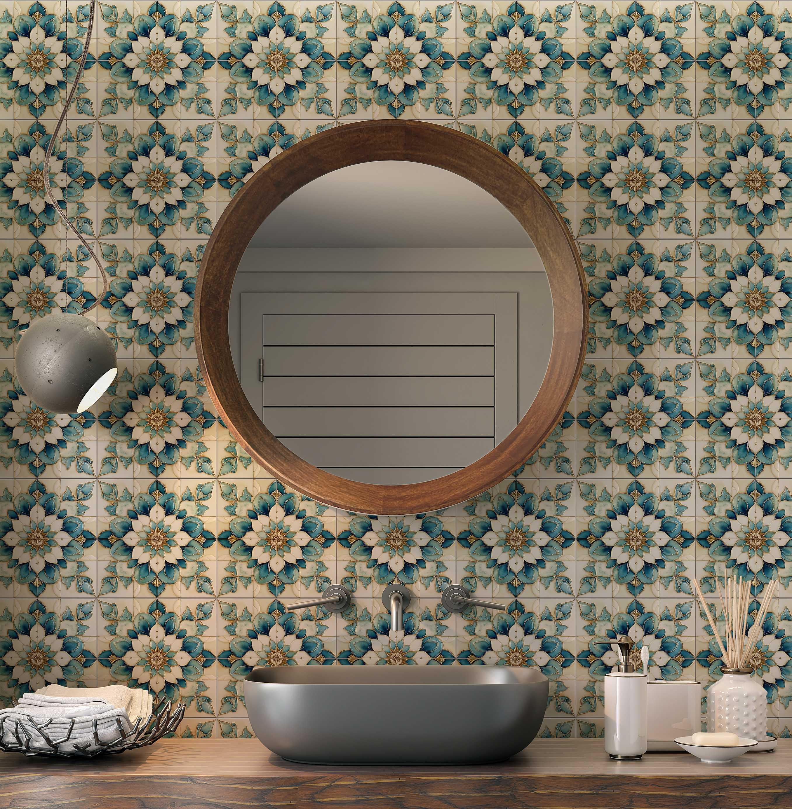 Antique Cream Blue Ceramic Tile Cream Patterned Kitchen Tile Patterned ...