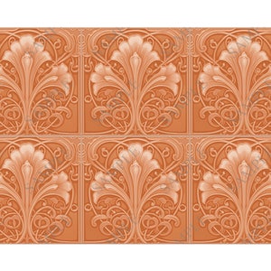 Ceramic Tile Kitchen Backsplash Tile - Orange Vintage Art Nouveau ...