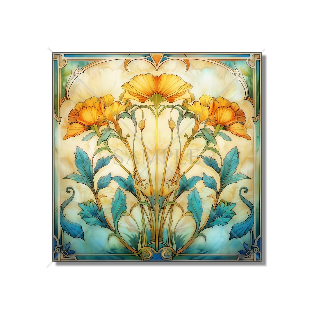 Art Nouveau Ceramic Tile Vintage Art Deco Design Floral Design ...