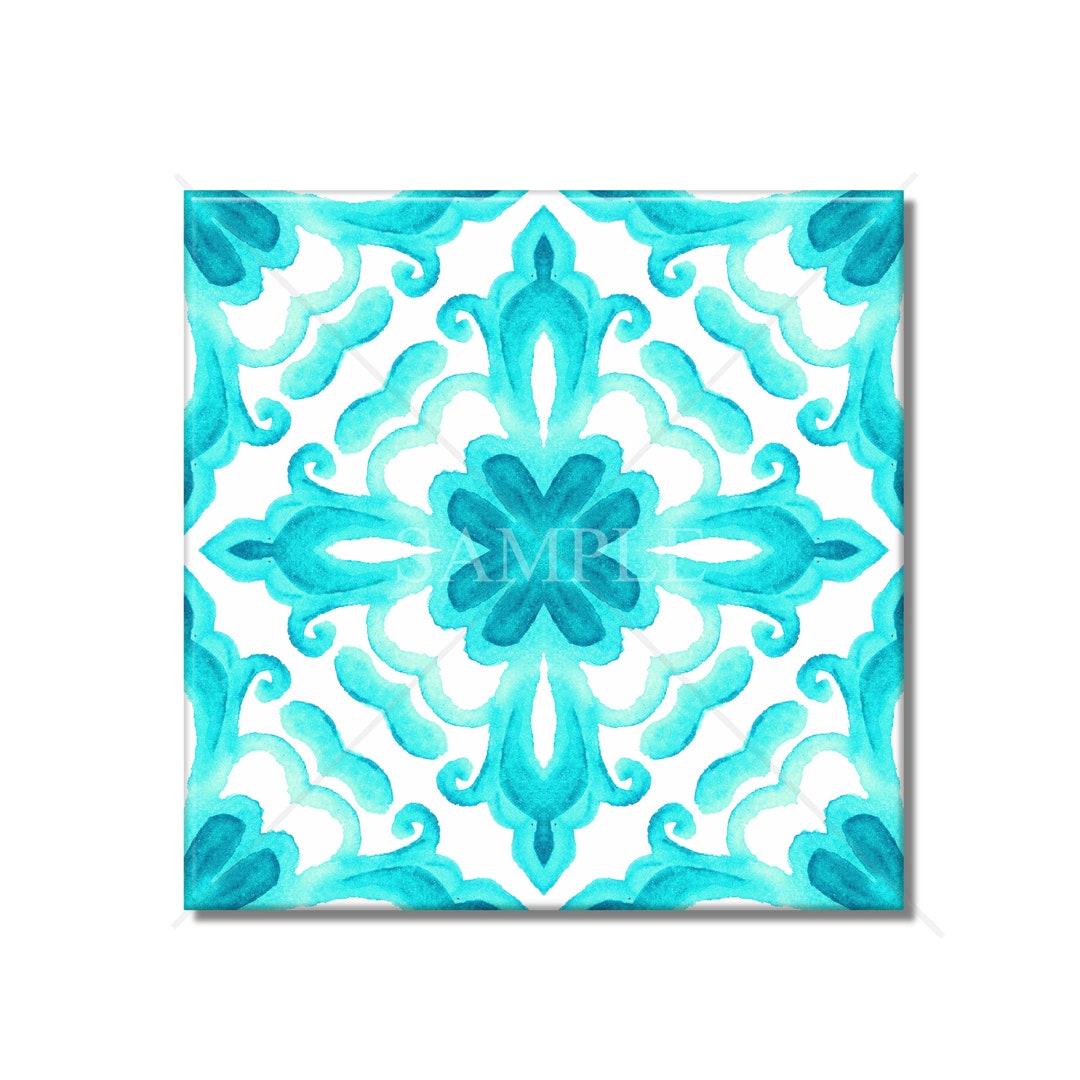 Aqua Blue Ceramic Tile - Decorative Ceramic Tile Medallion - Tile ...