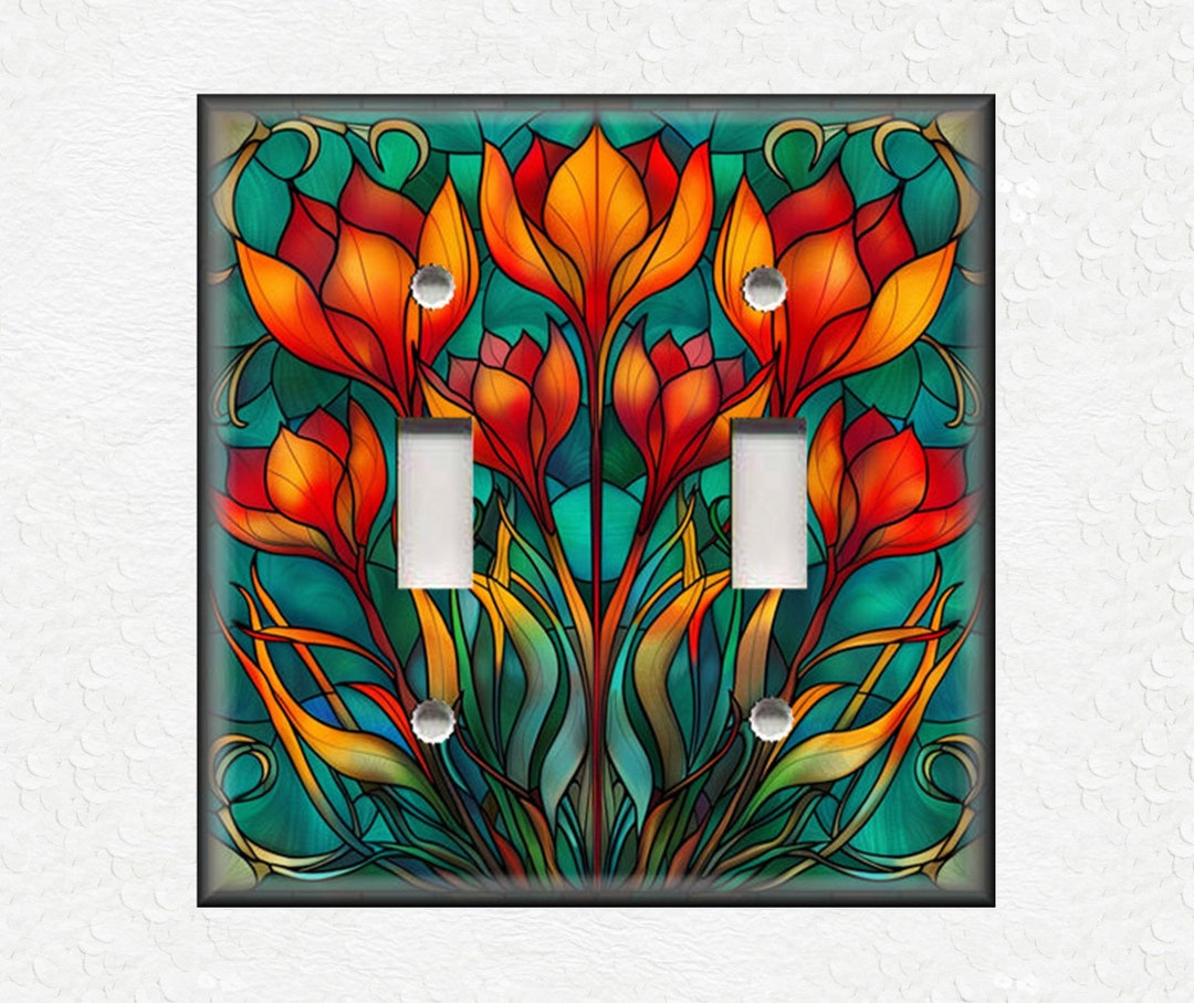 Red Orange Floral Switch Plate Covers and Outlet Covers - Unique Light ...