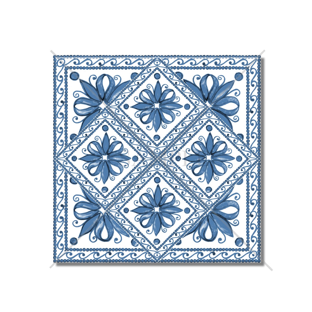 Blue and White Ceramic Accent Tile - Patterned Tile Blue Design ...