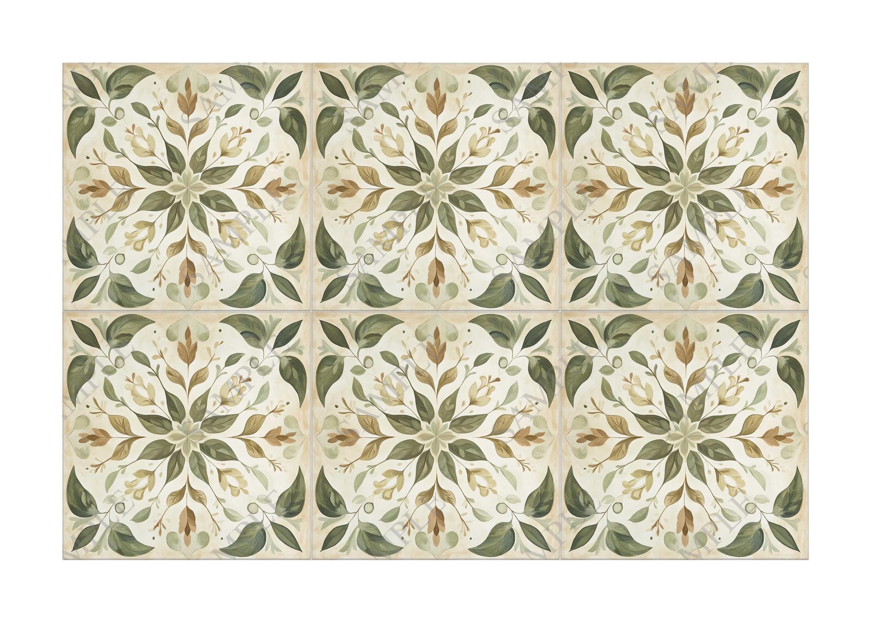 Green Beige Botanical Ceramic Tile, Patterned Kitchen Backsplash Tile ...