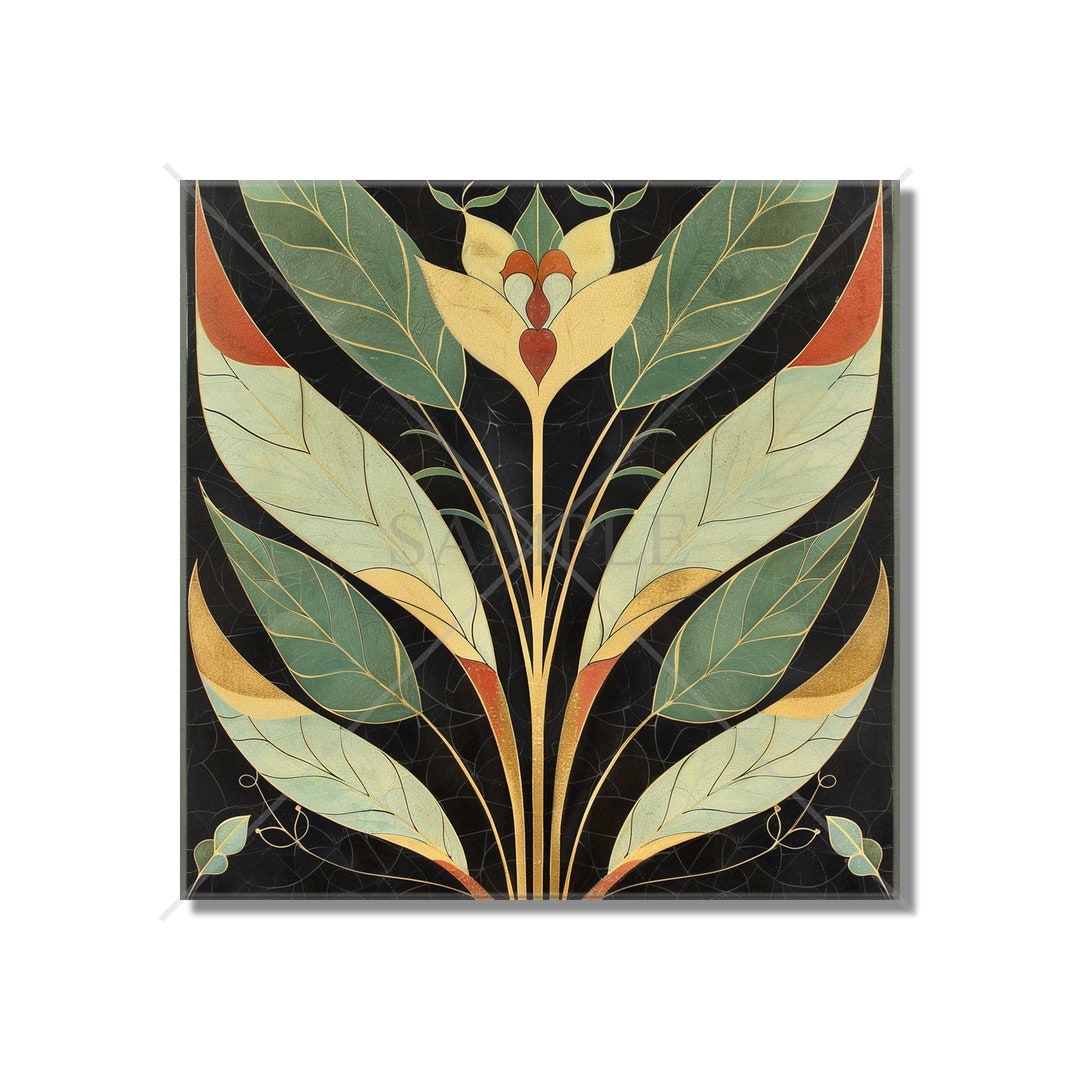 Green and Black Ceramic Tile Plant Design Kitchen Backsplash Tile ...