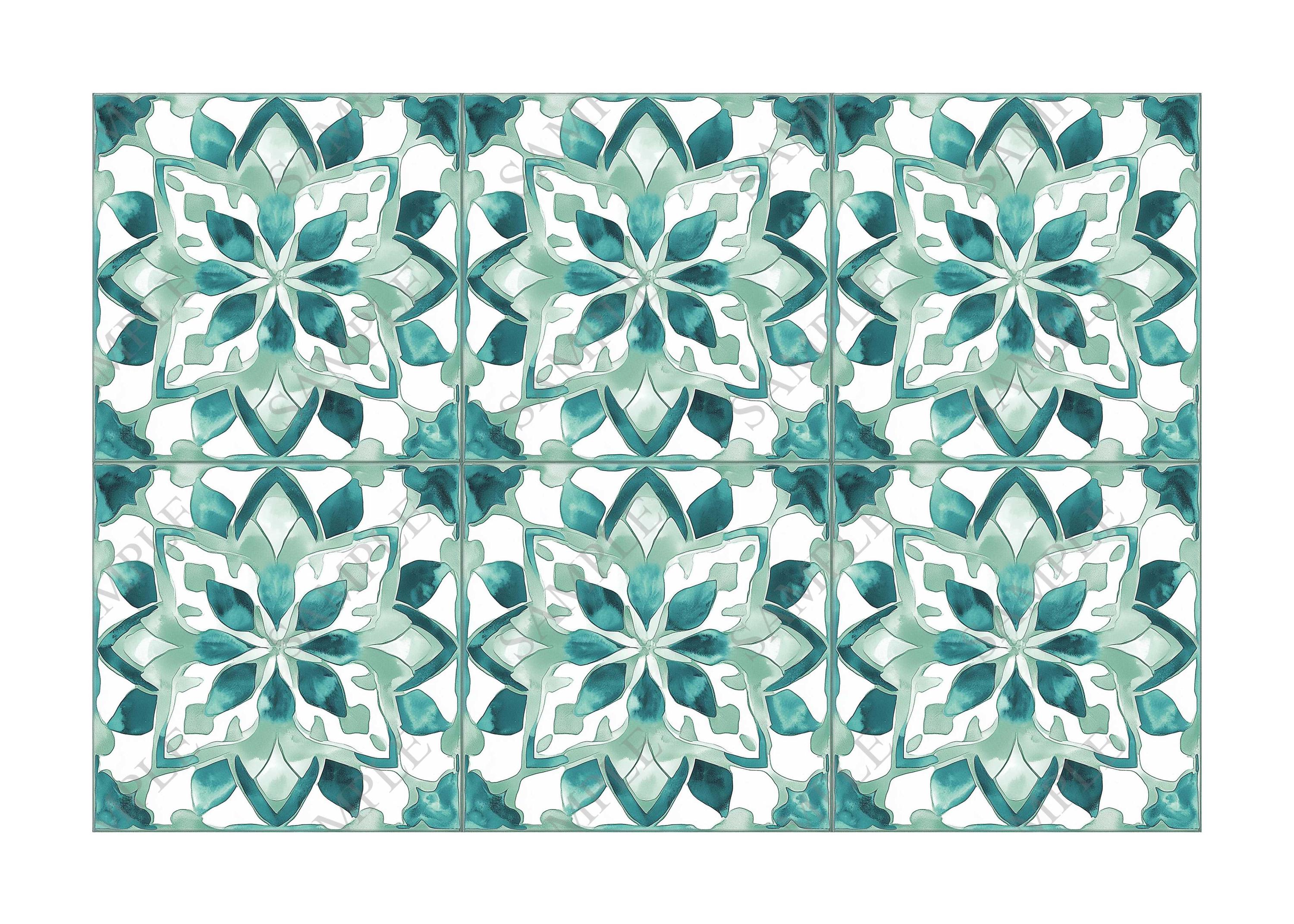 Blue Green White Ceramic Tile - Patterned Tile Backsplash - Unique ...