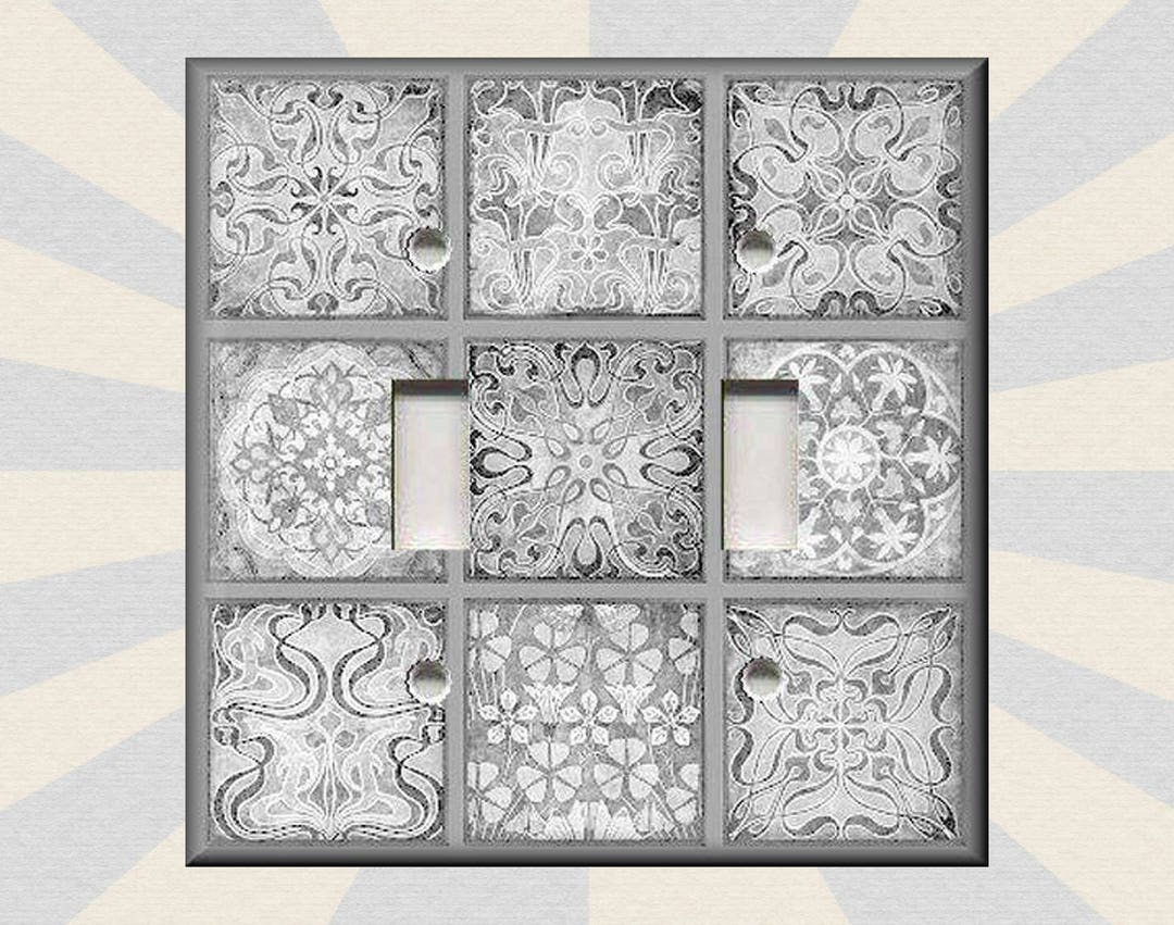 Vintage Tile Light Gray Mosaic Patchwork Decor - Metal Light Switch ...