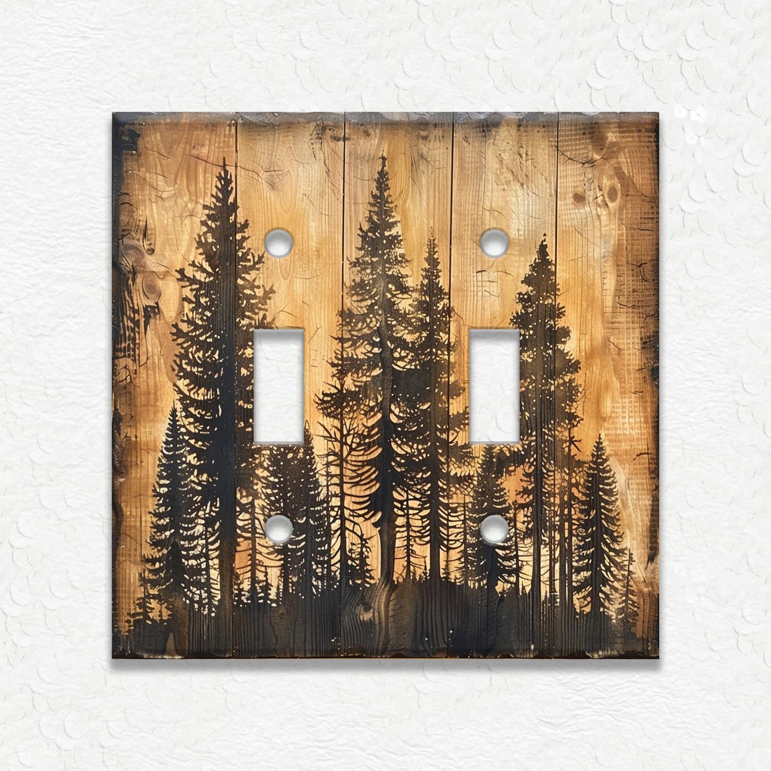 Pine Tree Forest Rustic Wood Design - Metal Switch Plate Covers and ...