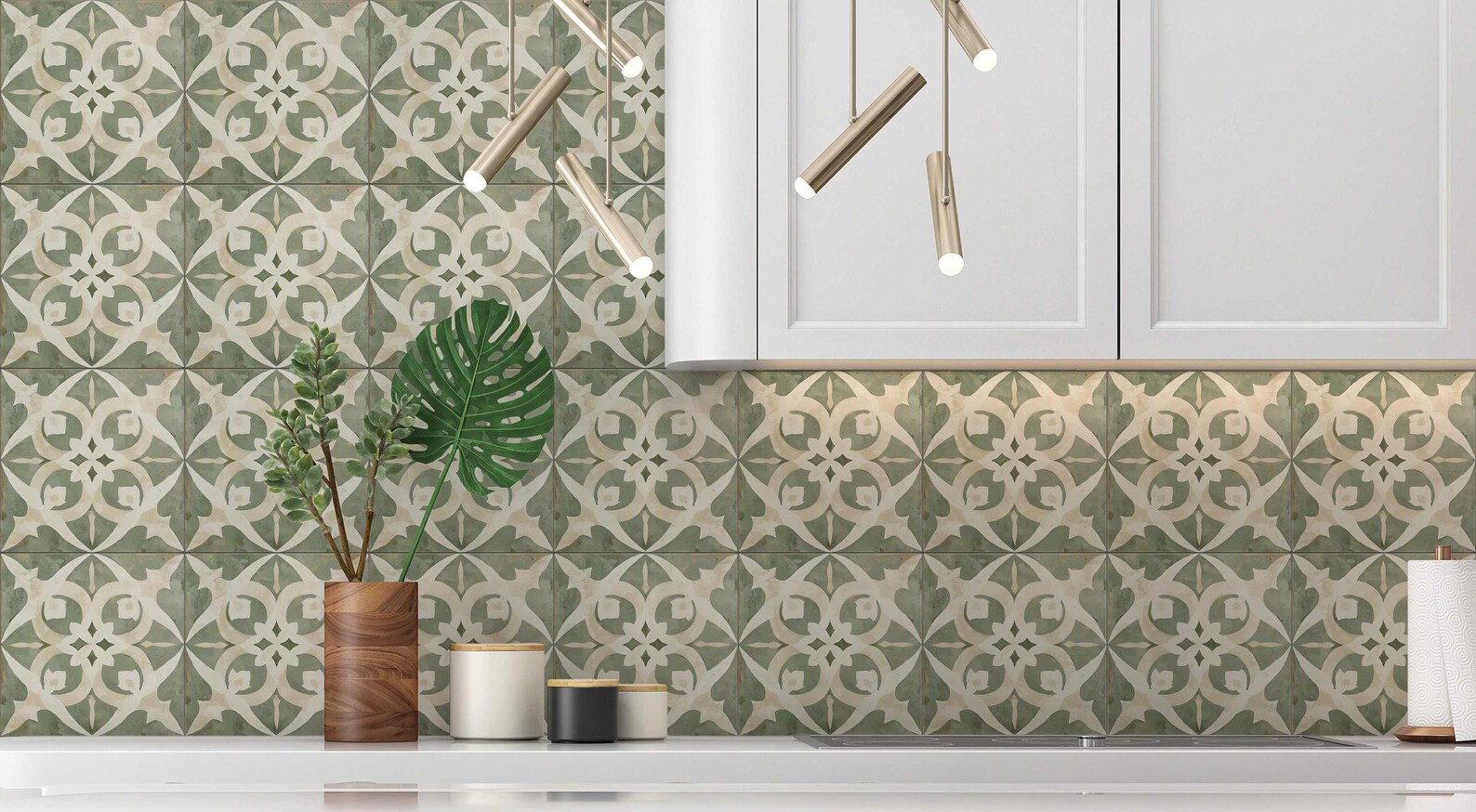 Sage Green Patterned Ceramic Tile - Green Kitchen Backsplash - Unique ...