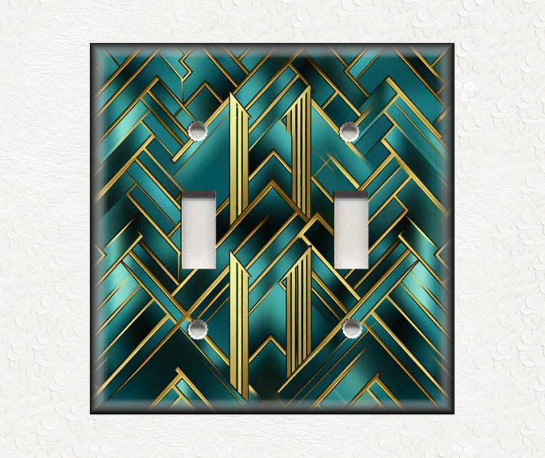 Art Deco Design Metal Light Switch Covers and Outlet Covers - Teal and ...