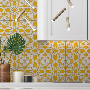 Yellow and White Decorative Ceramic Tile - Kitchen Tile Yellow ...