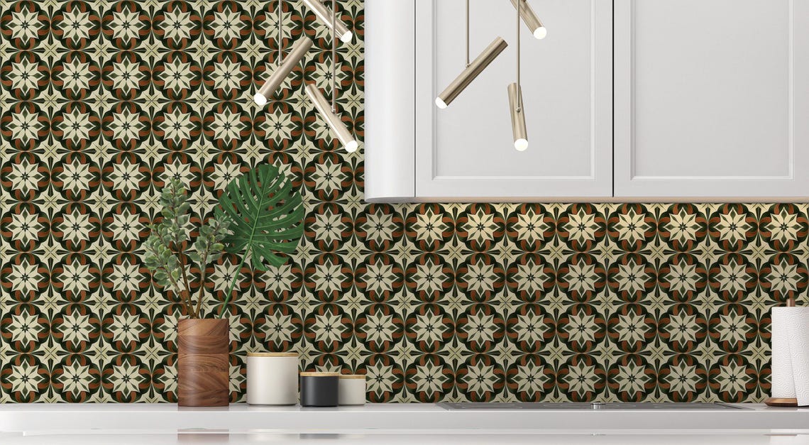 Green Rust Cream Backsplash Tile Vintage Moroccan Tile Design Kitchen ...