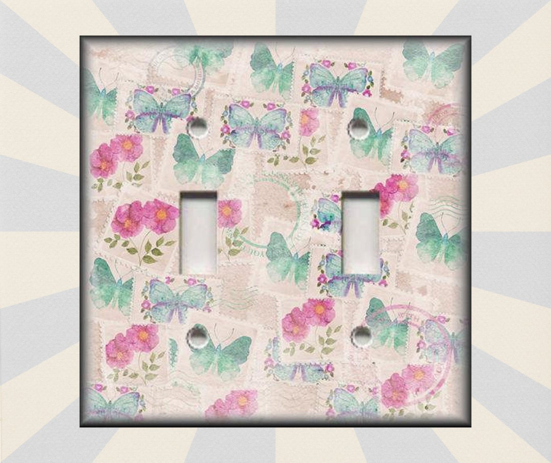 Metal Light Switch Covers Shabby Chic Decor Postage Stamps Butterflies ...