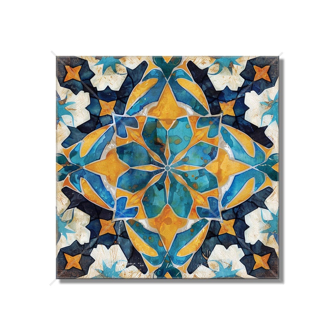Blue Yellow Orange Backsplash Tile Vintage Moroccan Tile Design Kitchen ...