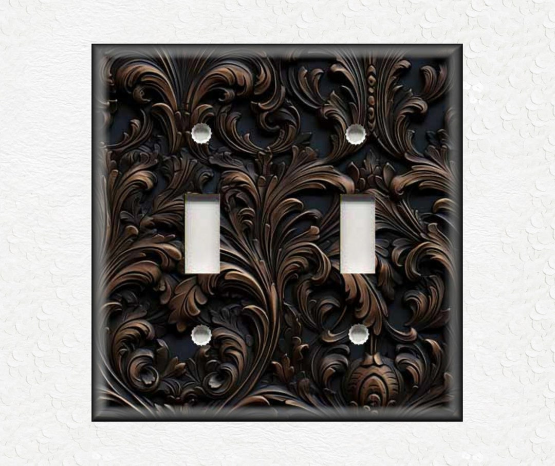 Carved Wood Design Metal Switch Plate and Outlet Covers - Unique ...