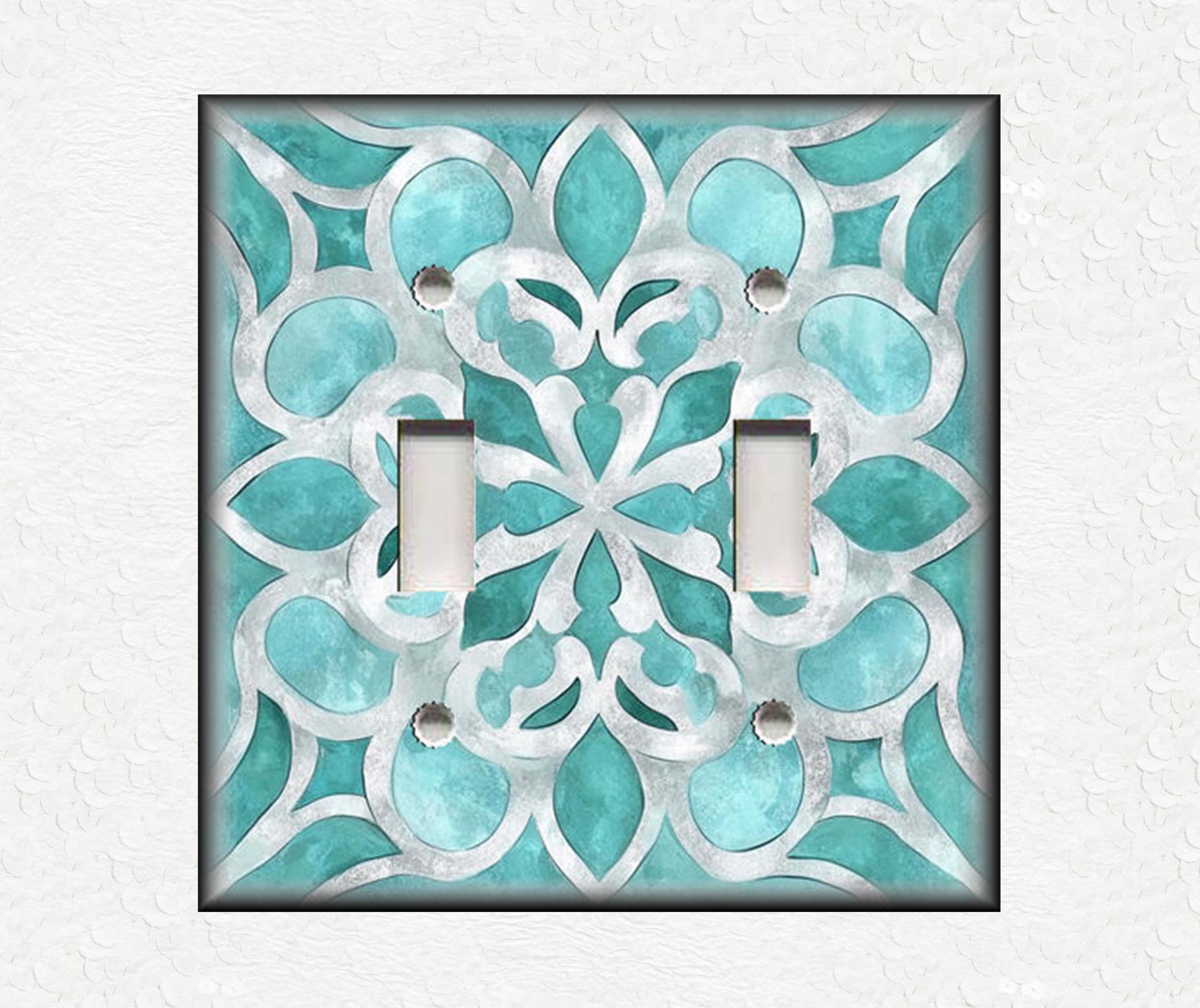 Antique Light Blue Patterned Design Metal Light Switch Covers Outlet ...