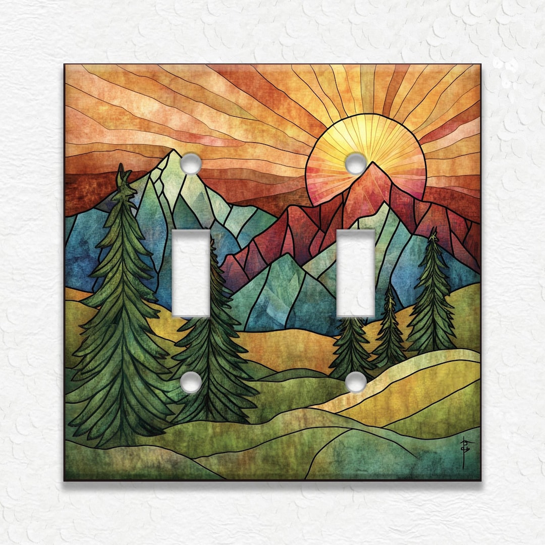 Decorative Switch Plate Covers Stained Glass Mountain Landscape Light ...