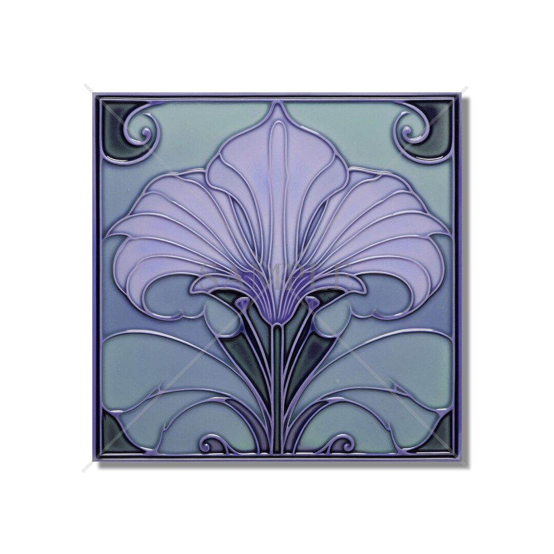 Ceramic Tile Kitchen Backsplash Tile - Purple Blue Tile Vintage Art ...