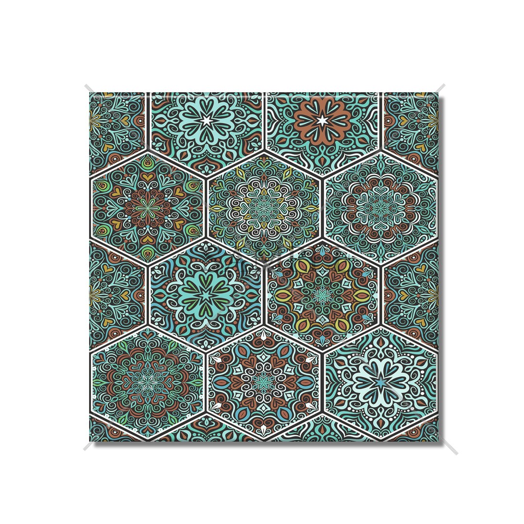 Turquoise Blue Rust Hexagon Patchwork Mixed Designs Ceramic Tile Mixed ...