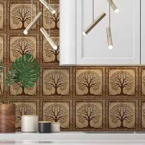 Tree of Life Design Ceramic Tile Neutral Kitchen Backsplash Tree Design ...
