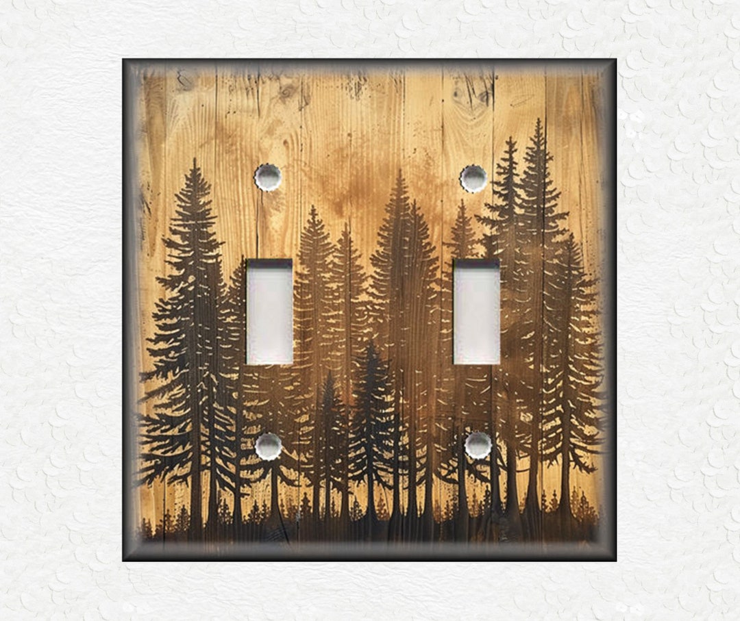 Pine Tree Forest Rustic Wood Design - Metal Switch Plate Covers and ...