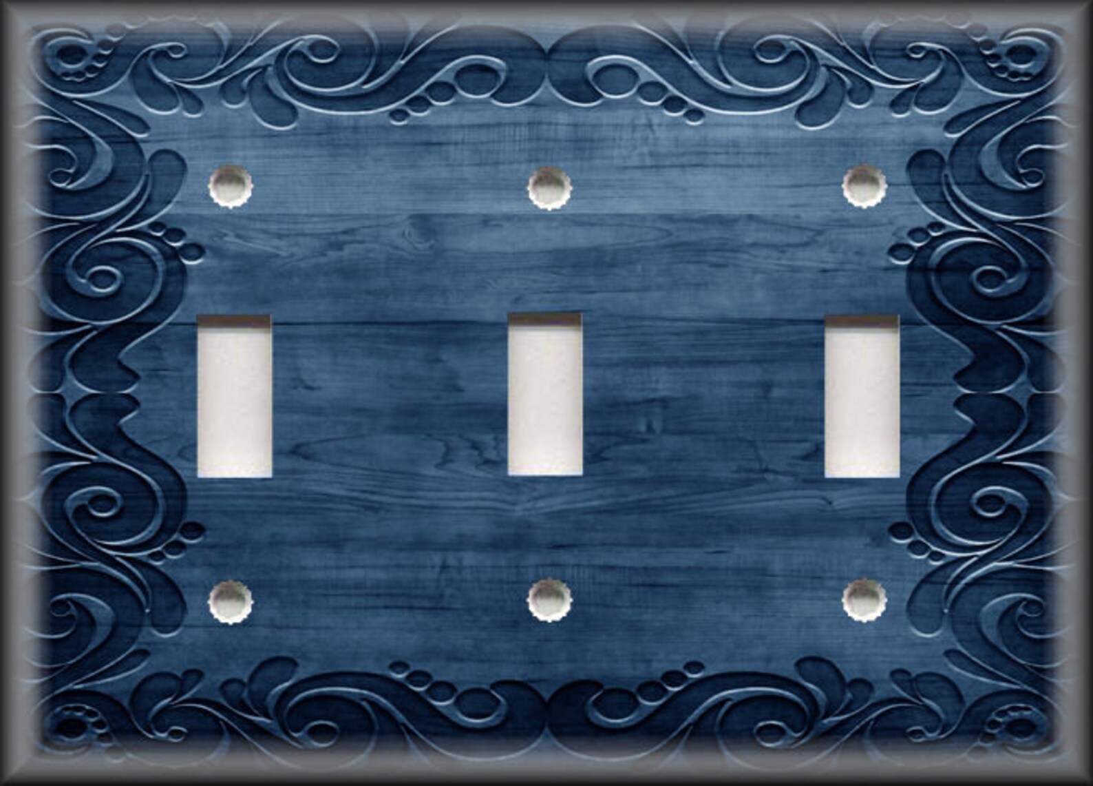 Navy Blue Rustic Swirl Framed Wood Design - Metal Light Switch Plate ...