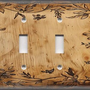 Brown Decorative Floral Wood Design - Metal Switch Plate Covers and ...