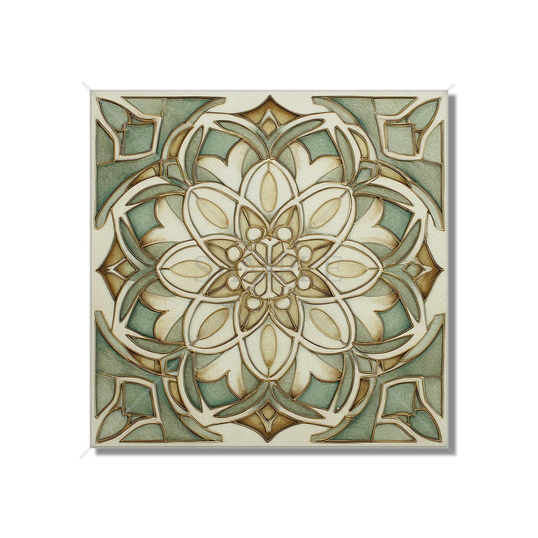Antique Green Patterned Ceramic Tile - Green Kitchen Backsplash ...