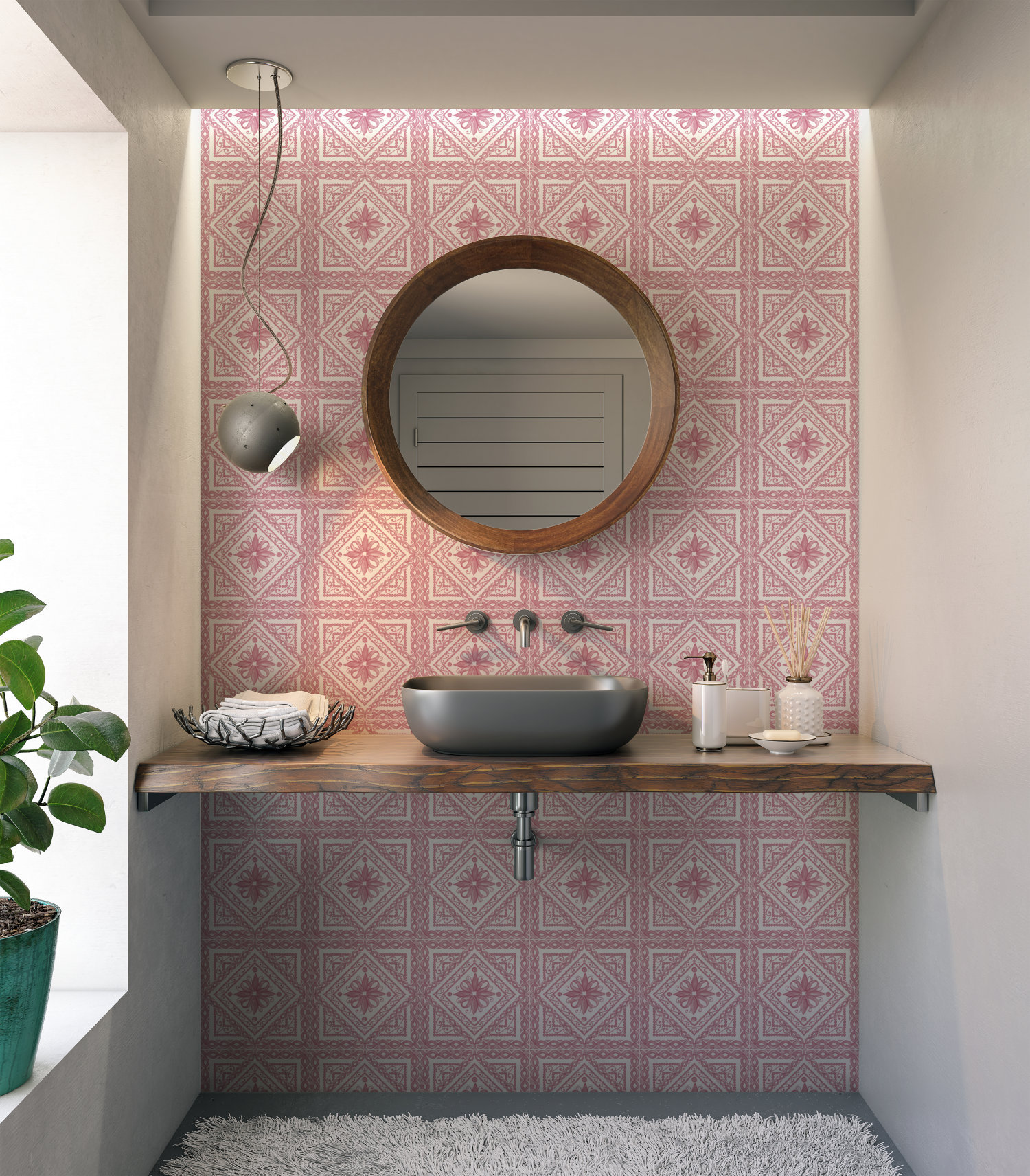 Pink Ceramic Tile Patterned Tile Pink Design Backsplash Tile - Etsy