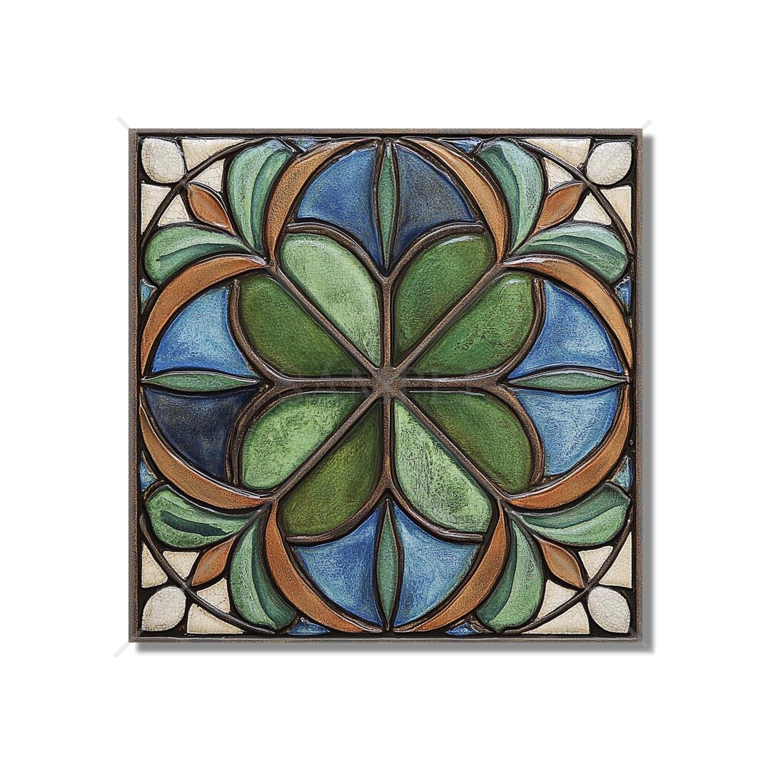 Blue Green Ceramic Tile Vintage Art Nouveau Design Kitchen Backsplash ...