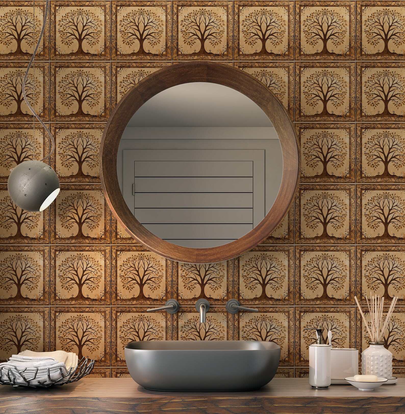 Tree of Life Design Ceramic Tile - Neutral Kitchen Backsplash - Tree ...