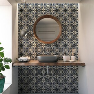Blue Gray Beige Ceramic Tile - Patterned Tile Backsplash - Blue Kitchen ...