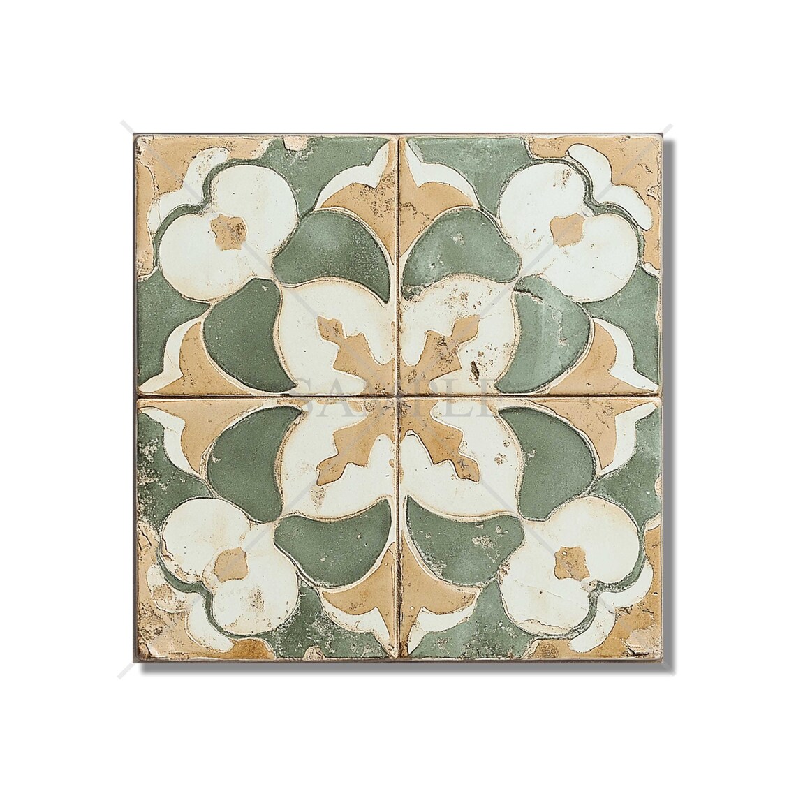Antique Green Patterned Ceramic Tile - Green Kitchen Backsplash - Green ...