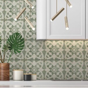 Sage Green Patterned Ceramic Tile - Green Kitchen Backsplash - Unique ...