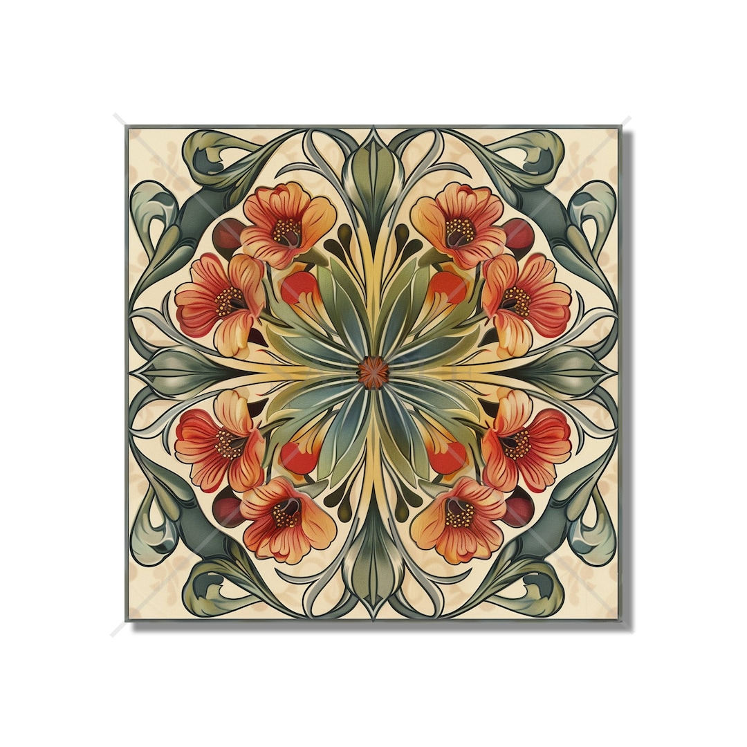 Ceramic Tile Vintage Art Nouveau Flower Design - Kitchen Backsplash ...
