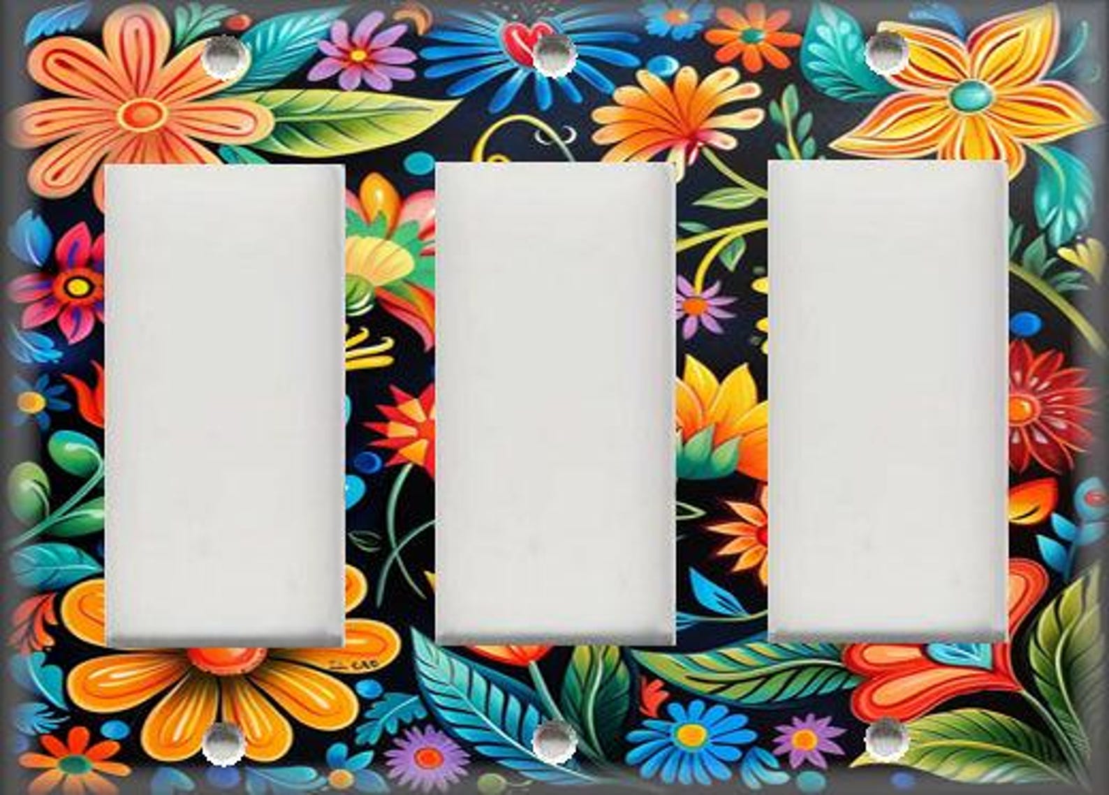 Bright Folk Art Floral Design Metal Light Switch Plate Covers and ...