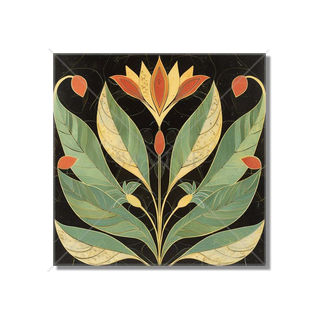 Green and Black Ceramic Tile Plant Design Kitchen Backsplash Tile ...