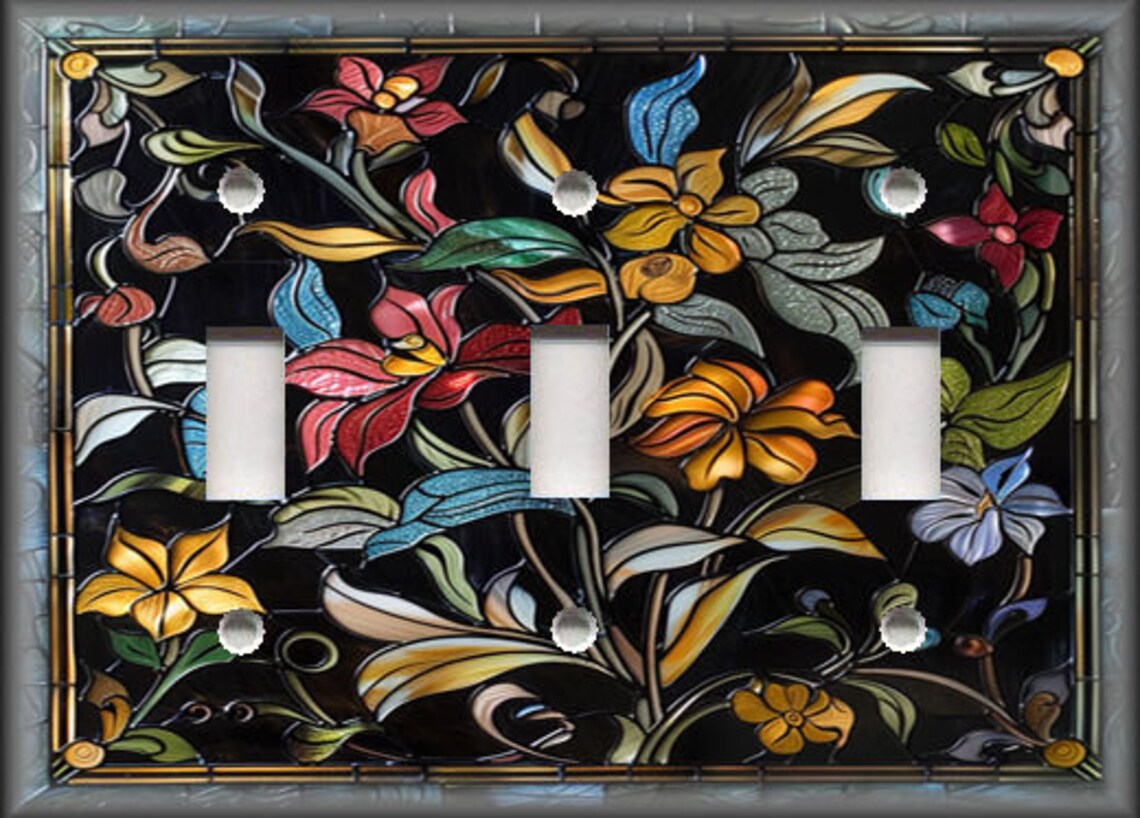 Multi Colored Stained Glass Floral Design Metal Switch Plate Covers and ...