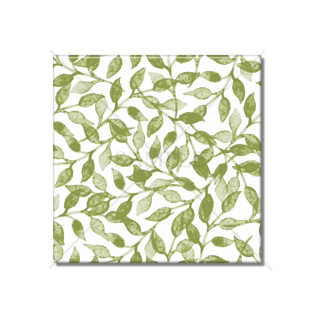 Sage Green Leaves Ceramic Tile - Leaf Design Tile - Kitchen Backsplash ...