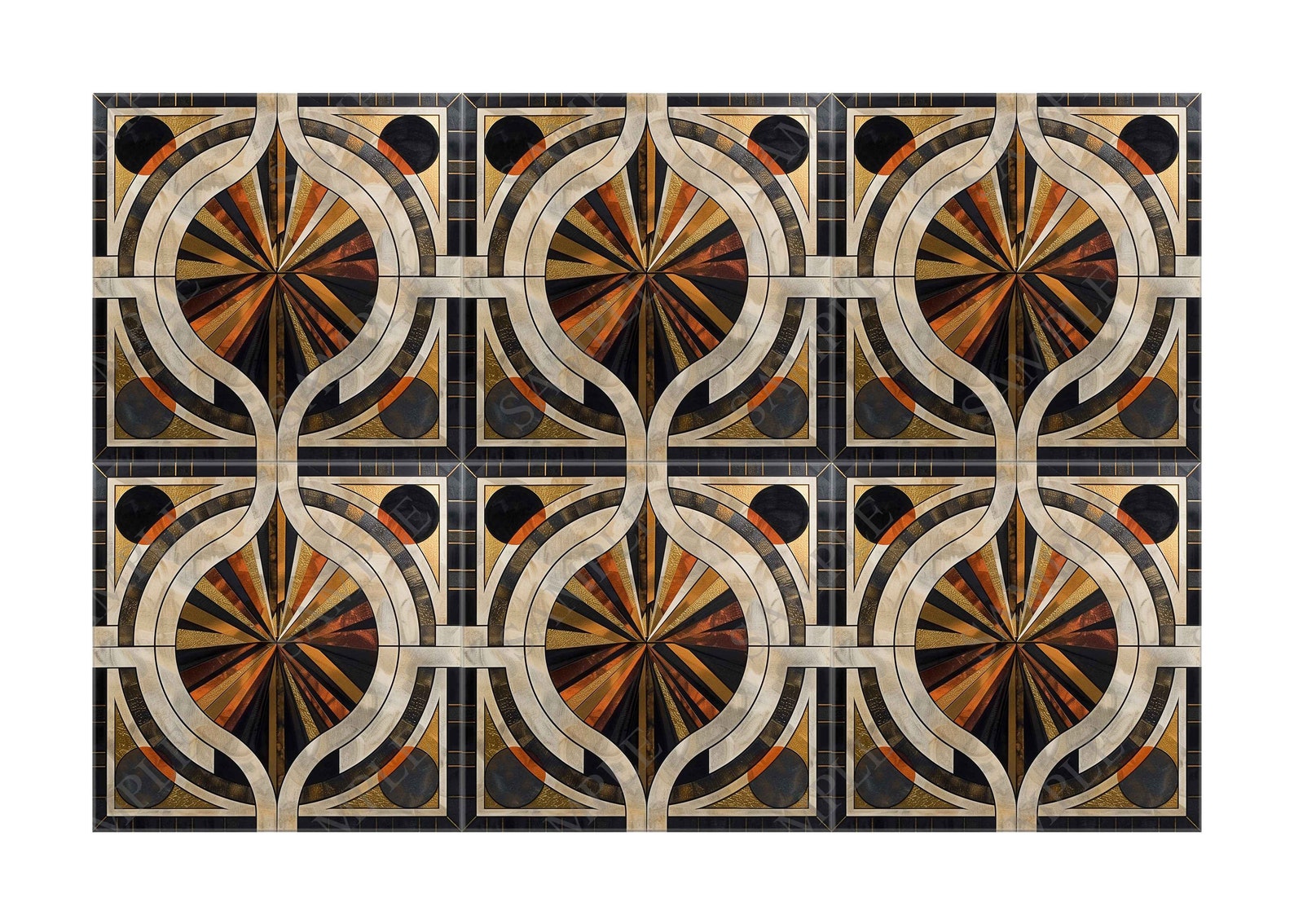 Art Deco Ceramic Tile Vintage Art Deco Design Black Gold Copper ...