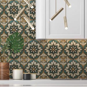 Teal Vintage Design Ceramic Tile Kitchen Backsplash Tile - Bathroom ...