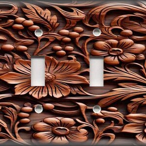 Carved Wood Design Metal Switch Plate and Outlet Covers - Unique ...