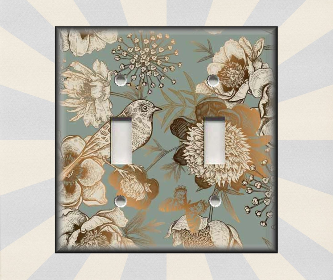 Bird With Flowers Switch Plate Covers Copper Sage Tan - Decorative ...