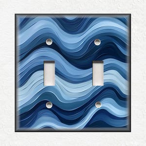 Wavy Navy Blue Abstract Art Design - Metal Light Switch Plate Covers ...