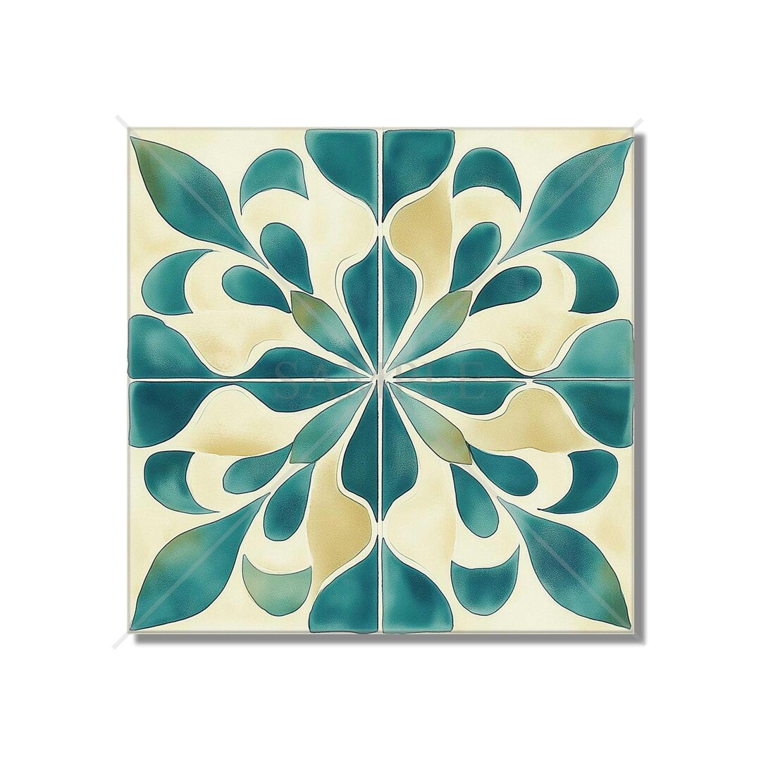 Blue Green Ceramic Backsplash Tile - Patterned Kitchen Tile - Unique ...