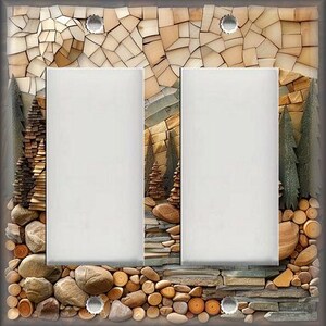 Stone Wood Mosaic Mountain Design Metal Light Switch Cover - Unique ...